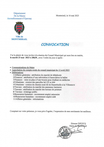 Convocation Conseil Municipal | Montmirail